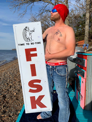Vintage Vertical Fisk Tires Metal Gasoline Gas Oil Sign 60 by 16 Time ...
