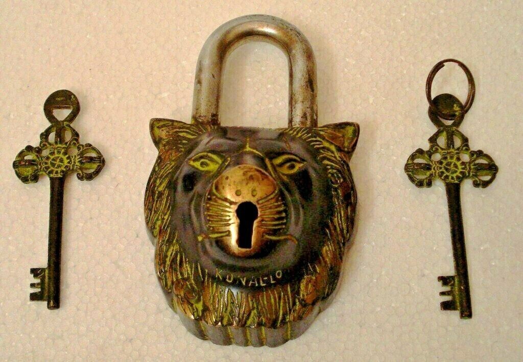 Handmade Rare Brass Lion Vintage Finish Home Garden Padlock with Keys ...