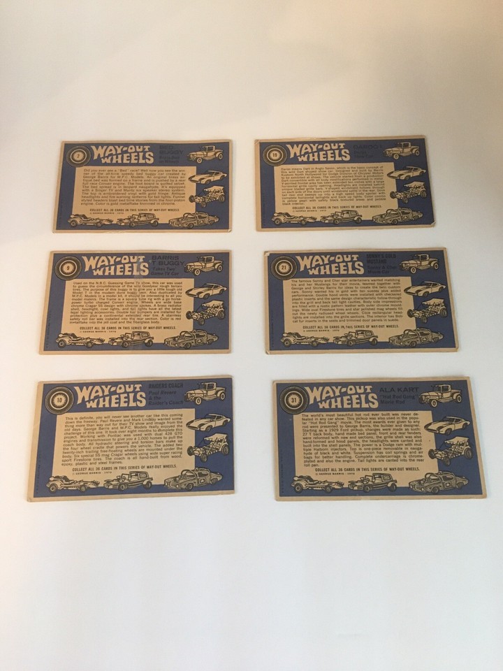 Way Out Wheels lot 6 Cards Buggy Mustang Kart Raiders Daroo 1970 Man ...