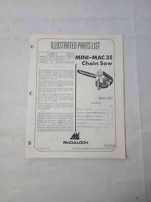 Vintage Dealer McCulloch Illustrated Parts List Chainsaw Mini Mac 35 ...