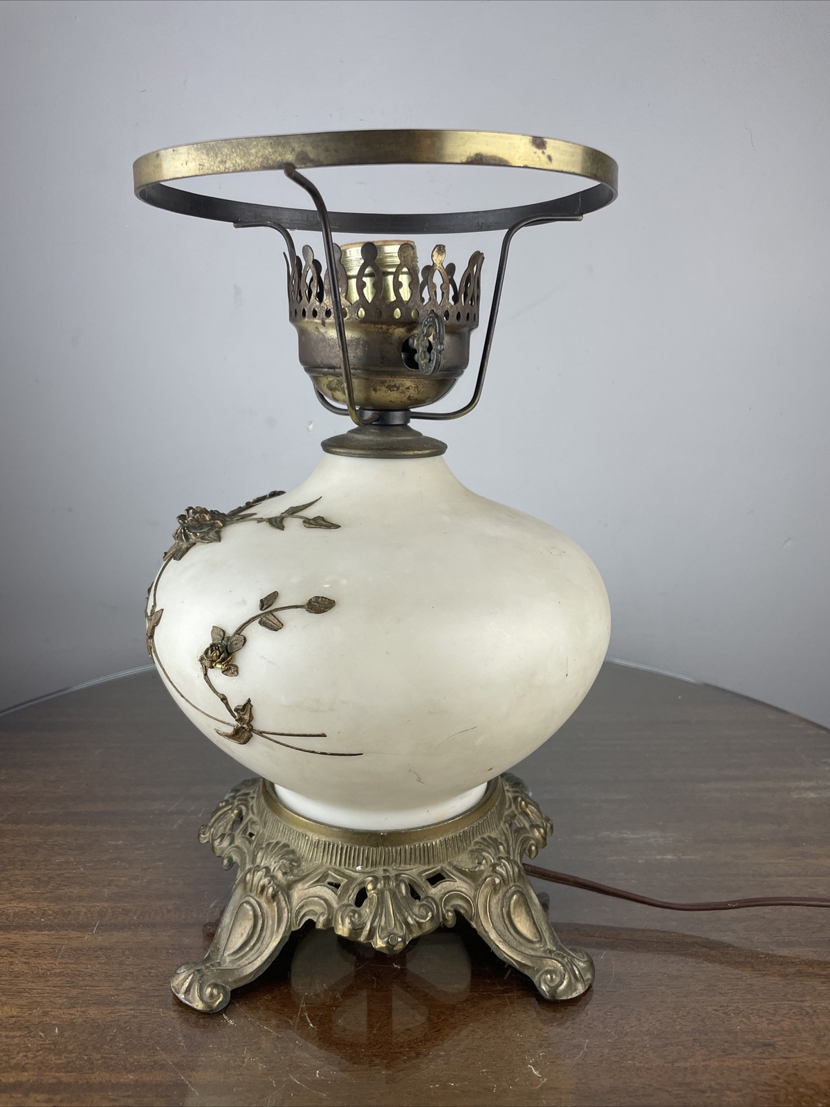 Vintage Falkenstein Hurricane Lamp Base Applied Bronze Roses GWTW | eBay