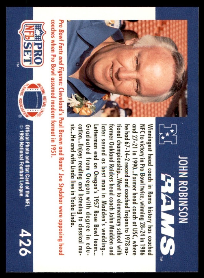 1990 Pro Set John Robinson Los Angeles Rams #426 | eBay