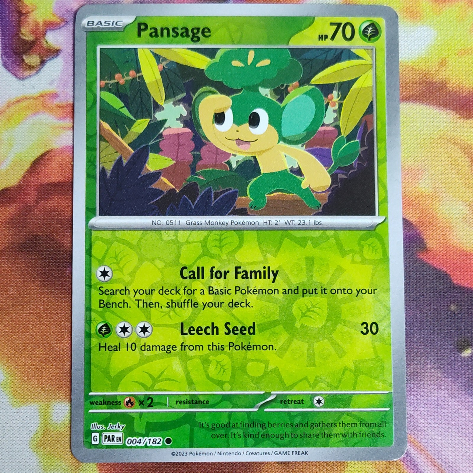 Pansage 004/182 Reverse Holo Scarlet & Violet Paradox Rift Pokemon Card ...