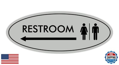 Signs ByLITA Oval RESTROOM LEFT ARROW Sign (Lt Gray) - Large 1 Pack | eBay