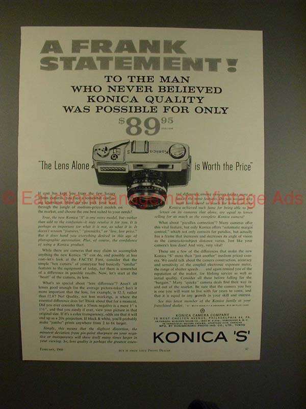 1960 Konica S Camera Ad - A Frank Statement, NICE!! | eBay