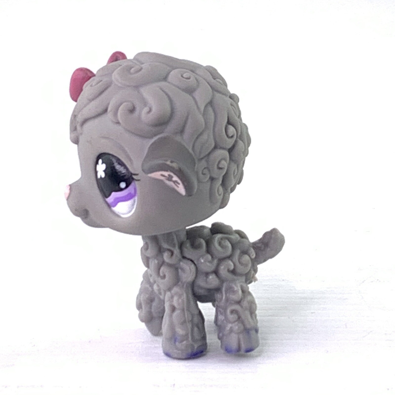 Littlest Pet Shop LPS Grey Lamb Sheep #477 Pink Bow Purple Eyes 2007 ...