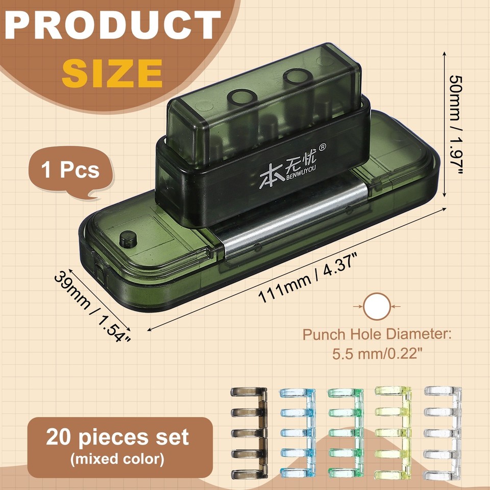 5 Hole Paper Puncher, Binding Machine 20Pcs 5 Ring Loose-Leaf Ring ...