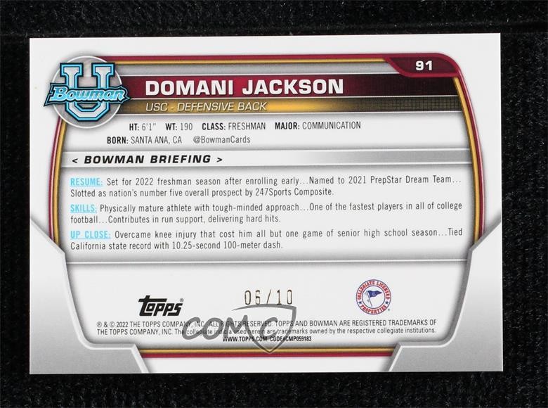 2022 Bowman U Chrome Red Shimmer Refractor 6/10 Domani Jackson #91 0e6p ...