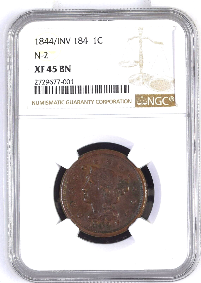 1844/INV 184 ~ INVERTED DATE LARGE CENT ~ N-2 ~ LOVELY NGC EXTREMELY ...