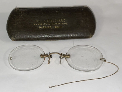Vintage 1900's TRIUMPH Prince Nez Eyeglasses ORIGINAL CASE DETROIT 4 1/ ...