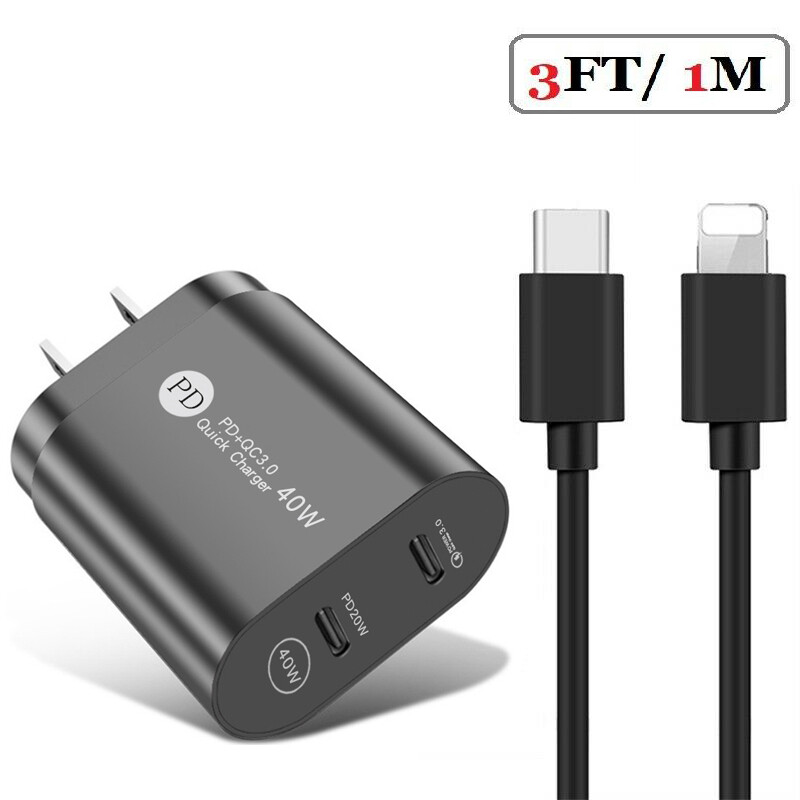 40W USB C PD Wall Charger,Dual Ports Fast Charge Block,For iPhone ...