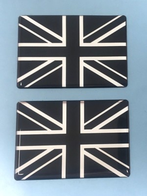 UNION JACK FLAG Stickers Decals 2 x 64mm - CHROME & BLACK - HIGH GLOSS ...