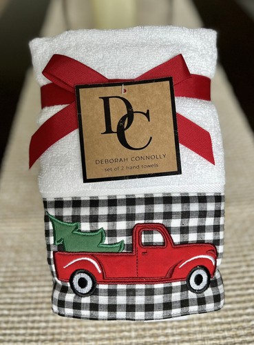 NWT, Deborah Connolly, 2 Pc. Hand Towels Set, Red Truck & Tree, Buffalo ...