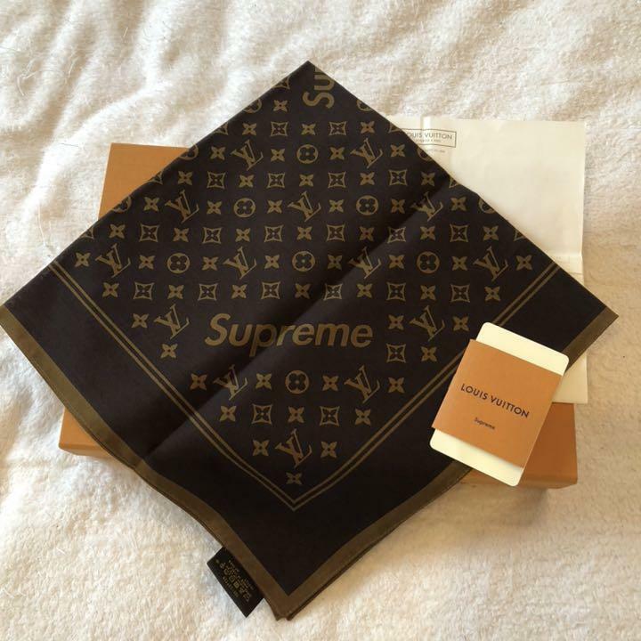 Supreme x Louis Vuitton Scarf Bandana Monogram Brown Authentic Collabo ...
