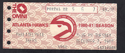 Atlanta Hawks vs Philadelphia 76ers December 2 1980 Vintage Ticket Stub ...