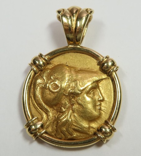 336-323 BC Gold Alexander the Great Athena & Nike Coin in 18K Bezel w ...