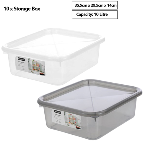 10 x Plastic Storage Box Stackable Container Kitchen Wardrobe Organiser ...