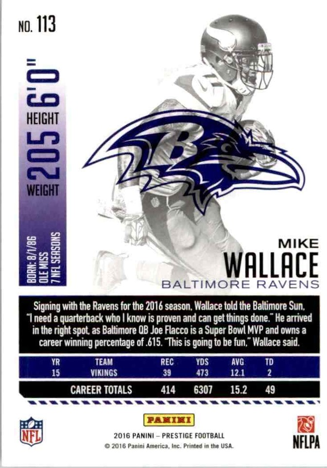 2016 Panini NFL Prestige Mike Wallace #113 | eBay