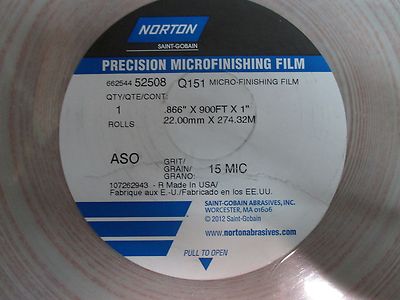 PRECISION MICROFINISHING FILM .886 X 900FT X 1 NORTON 15 MIC 52508 ...