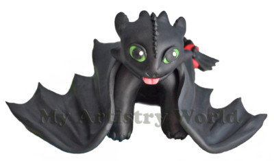 Edible 3D fondant/gum paste Toothless cake topper. Dragon figurine for ...