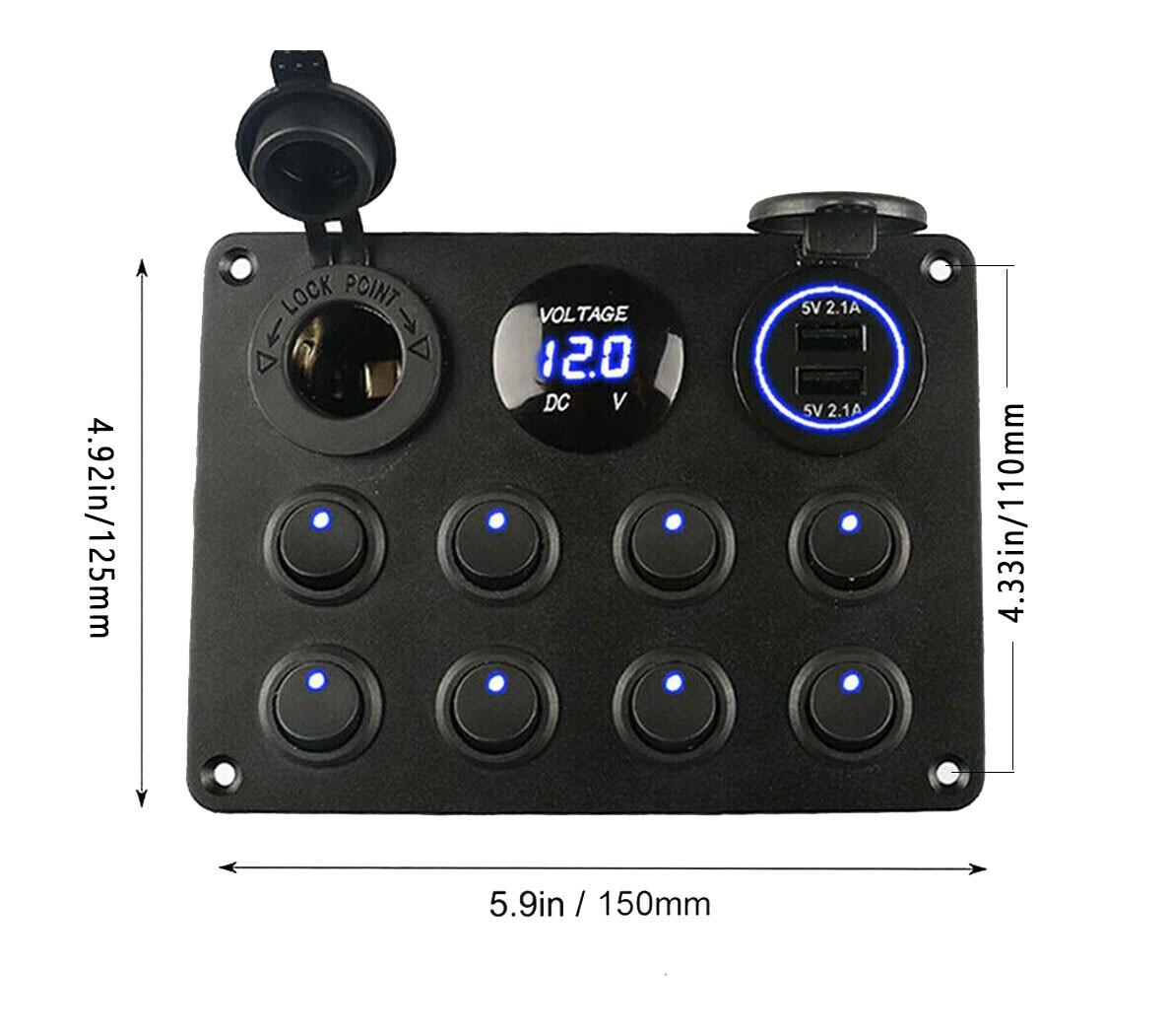 Campervan LED Light Switch Control Panel Voltmeter RV Dual USB Charger ...