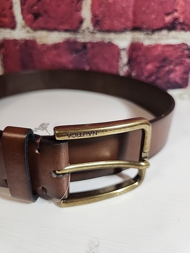 Nautica 34 Brown Leather Belt Nautica Logo C69 | eBay