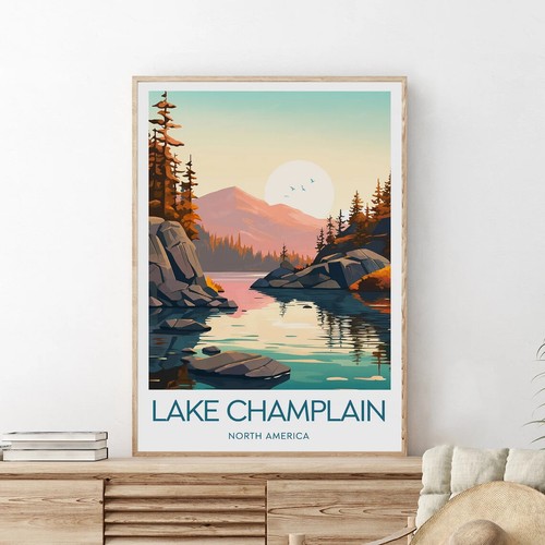North America, Lake Champlain Travel poster Choose your Size | eBay ...