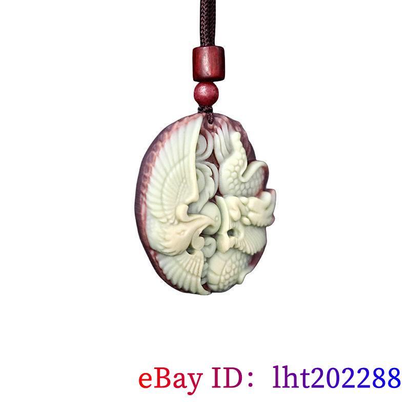Jade Dragon Phoenix Pendant Chinese Amulets Jewelry Natural Necklace ...