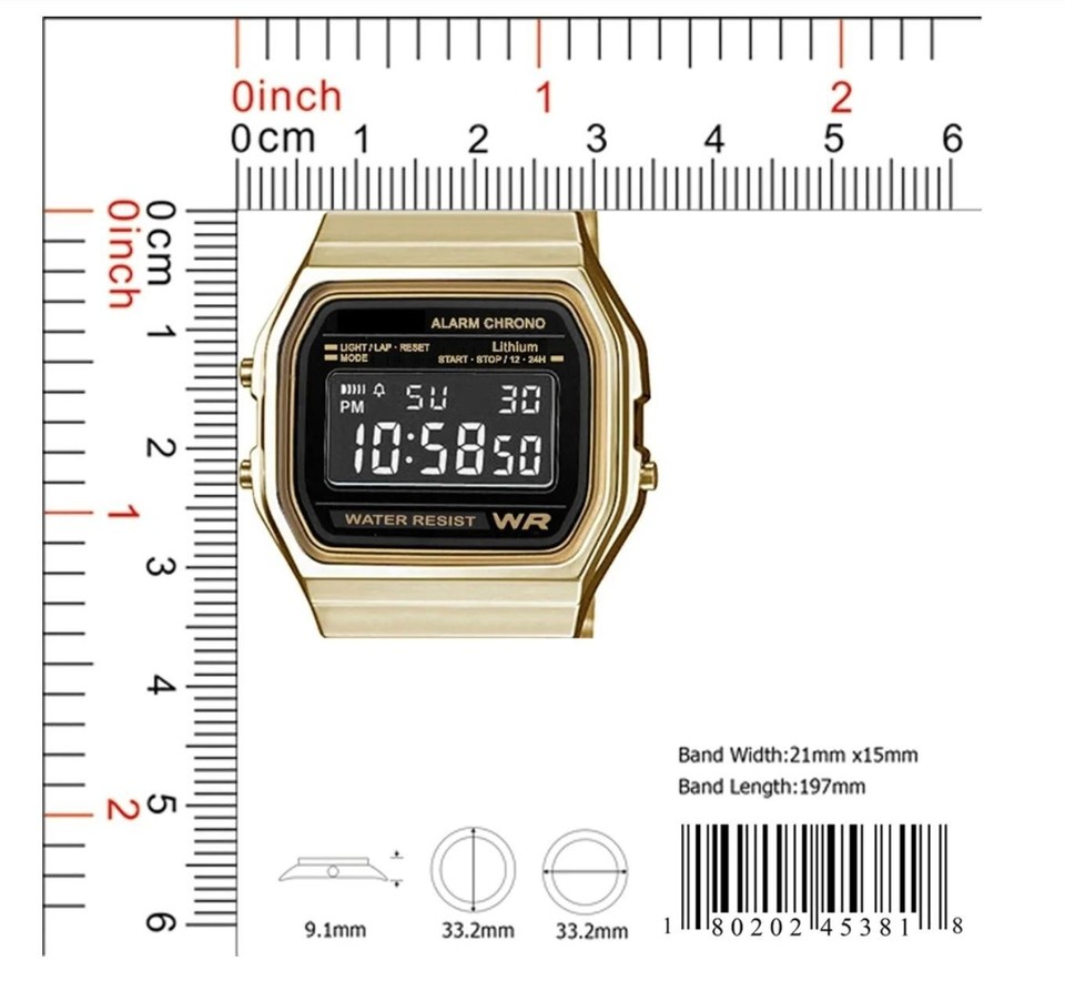 RETRO Blue Sports Metal Band Digital Watch Blue Case LCD Display Alarm ...