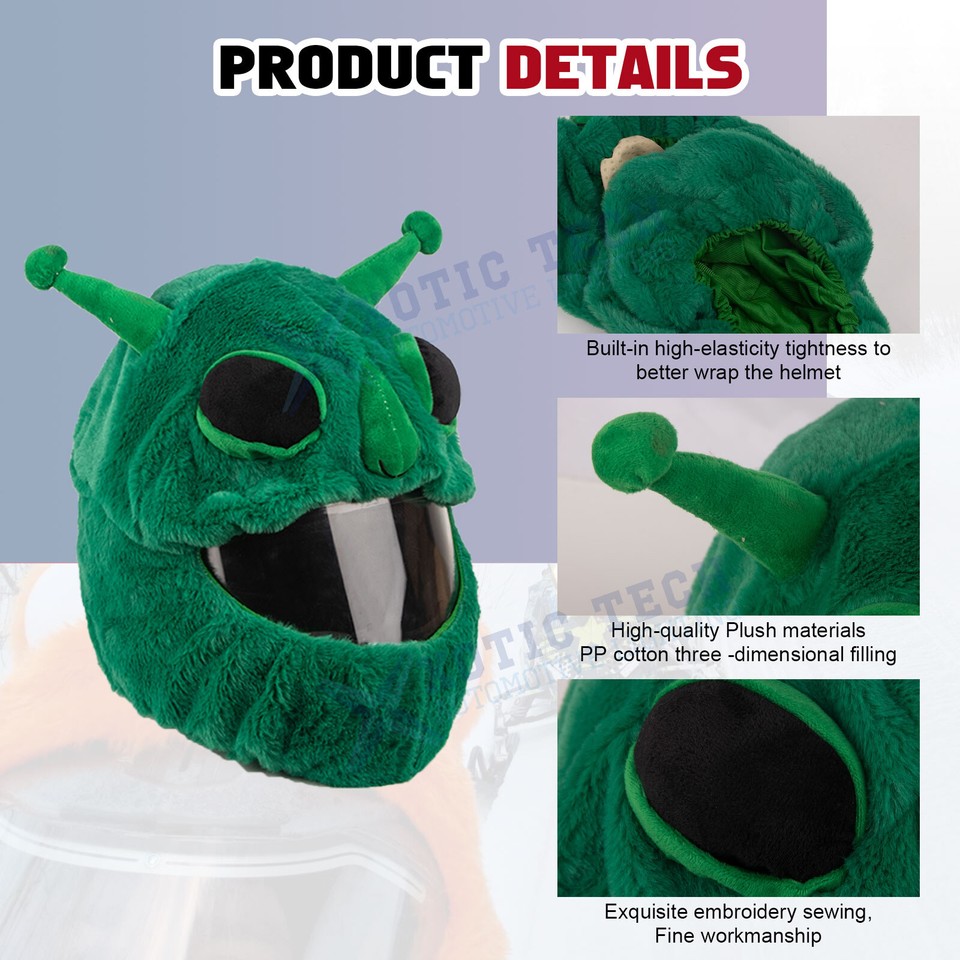 Soft Motorcycle Helmet Cover Cartoon Funny Alien Fluffy Plush Motorbike ...