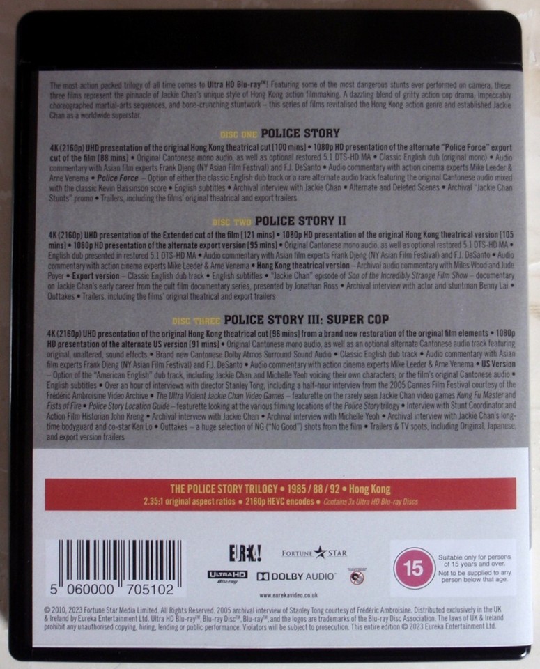 THE POLICE STORY TRILOGY - 3 x 4K ULTRA HD UHD - JACKIE CHAN - EUREKA ...