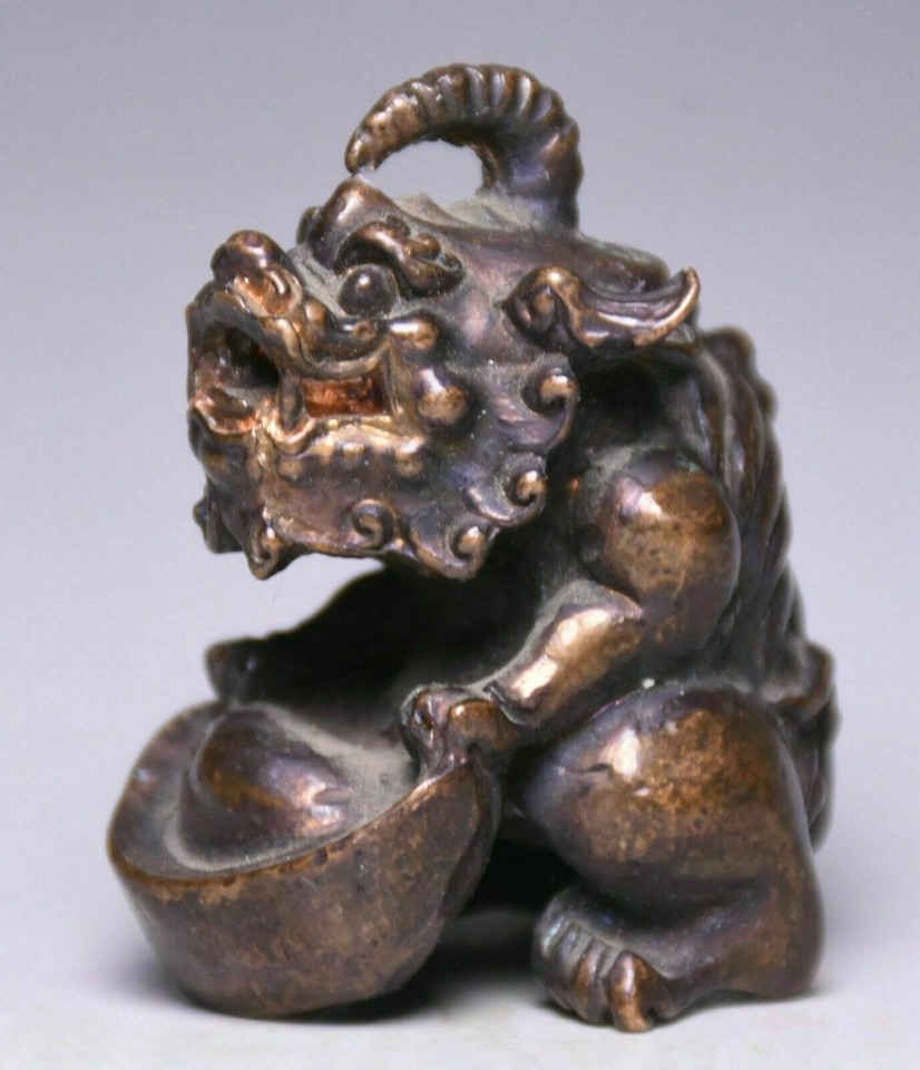 5.2CM Collect Old Purple Bronze PiXiu Phylactery Guardian Beast Ingots ...