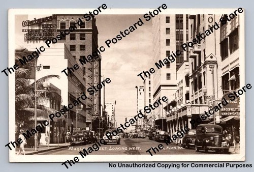 Flagler Street Downtown MIAMI Florida RPPC Vintage Photo Coca Cola Sign ...