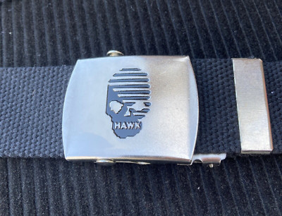 Mens Wide Military Belt Sz 36 Black Woven HAWK Skull Silver Slider ...