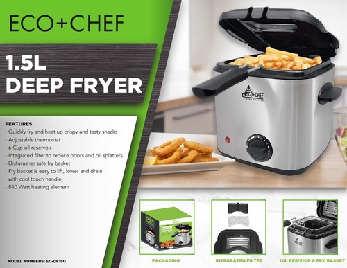 Eco+Chef 1.5L Deep Fryer 840W Adjustable Thermostat And Dishwasher Safe ...