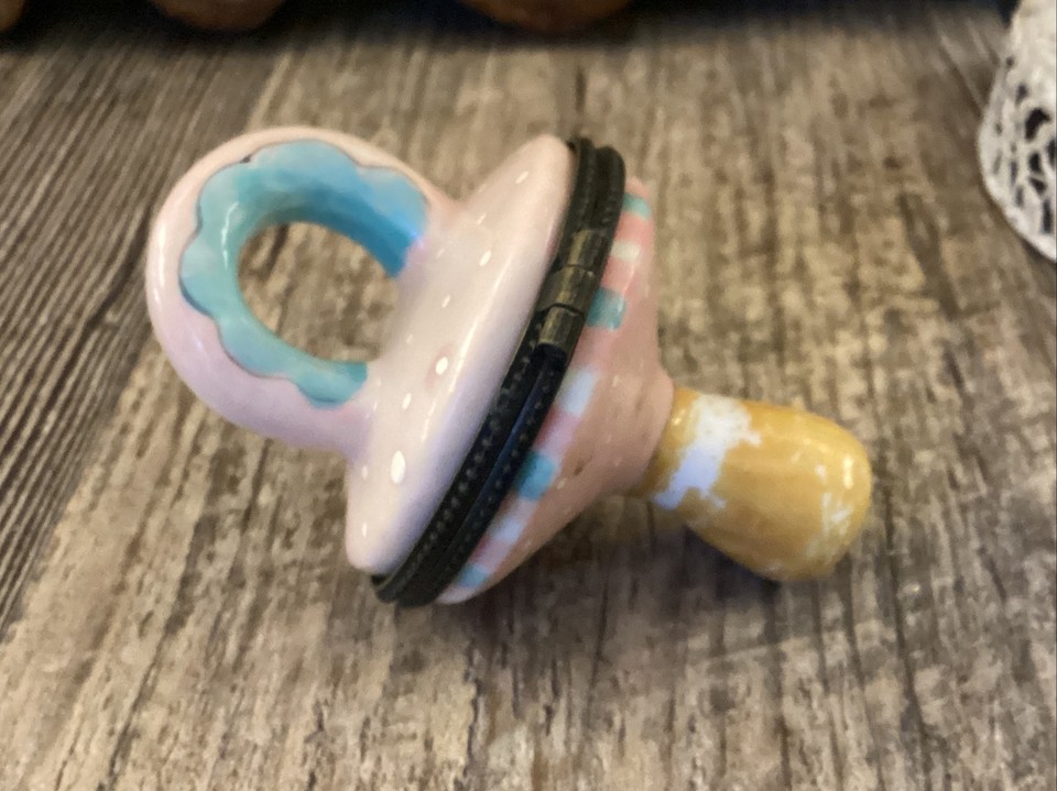 PACIFIER TRINKET BOX Baby Girl Pink Small Hinged First Tooth Lock Hair ...
