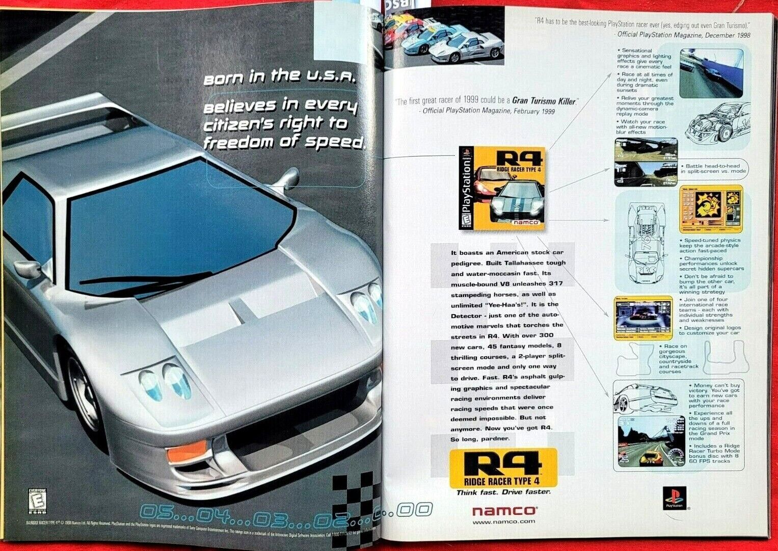 RARE! 1999 R4 RIDGE RACER Type 4 PlayStation Video Game = 2pg Promo ...