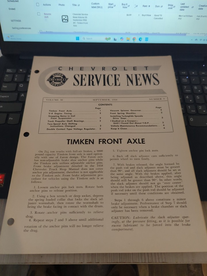 Chevrolet Service News Volume 30 September 1958 #9 - Timken Front Axle ...
