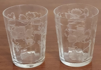 HTF Fostoria POPPY POUPEE Elegant Glass ETCH 231 Set of 2 WHISKEY Shot ...