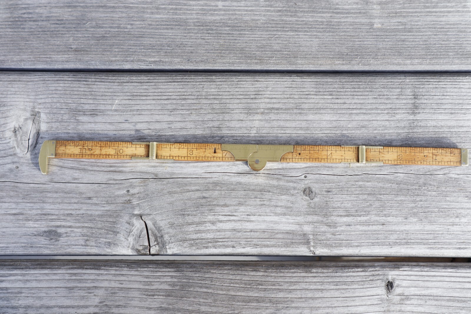 STANLEY No. 32 Folding 12" Boxwood Brass Rule, Caliper RARE- VINTAGE ...