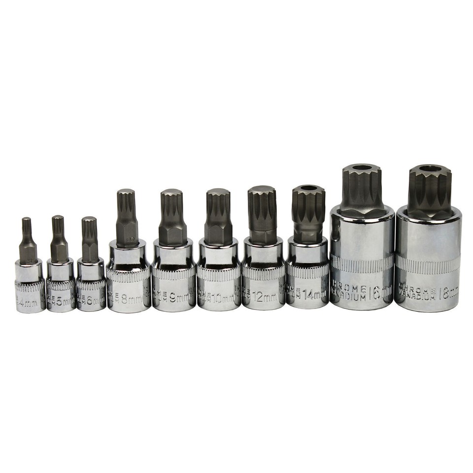 10PCS XZN Triple Square 12 Point Spline Bit Socket Set 4MM - 18MM 1/2 ...