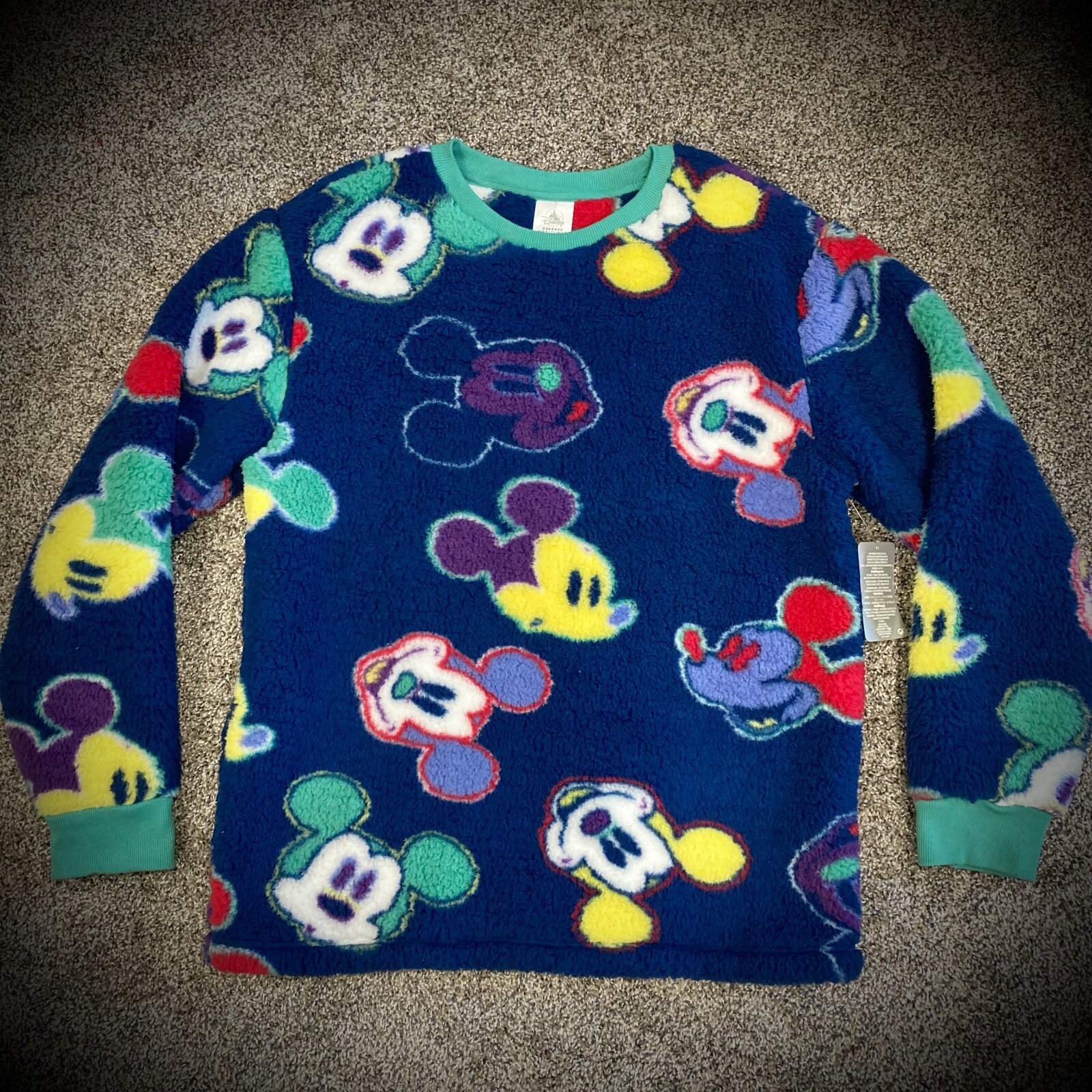 MICKEY MOUSE FLEECE SWEATSHIRT plush navy blue pullover disney cartoon ...