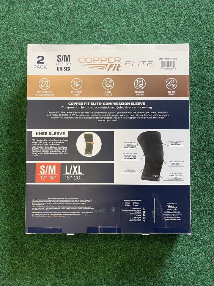 Elite Copper Fit Knee Compression Sleeve Flexible S/M 12"-16", 2-PACK ...