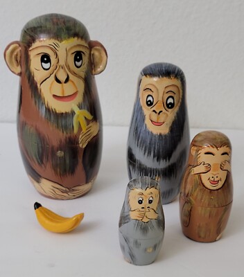 Matryoshka Wood Hand Painted Nesting Stacking Monkey Dolls, 5 Pieces | eBay