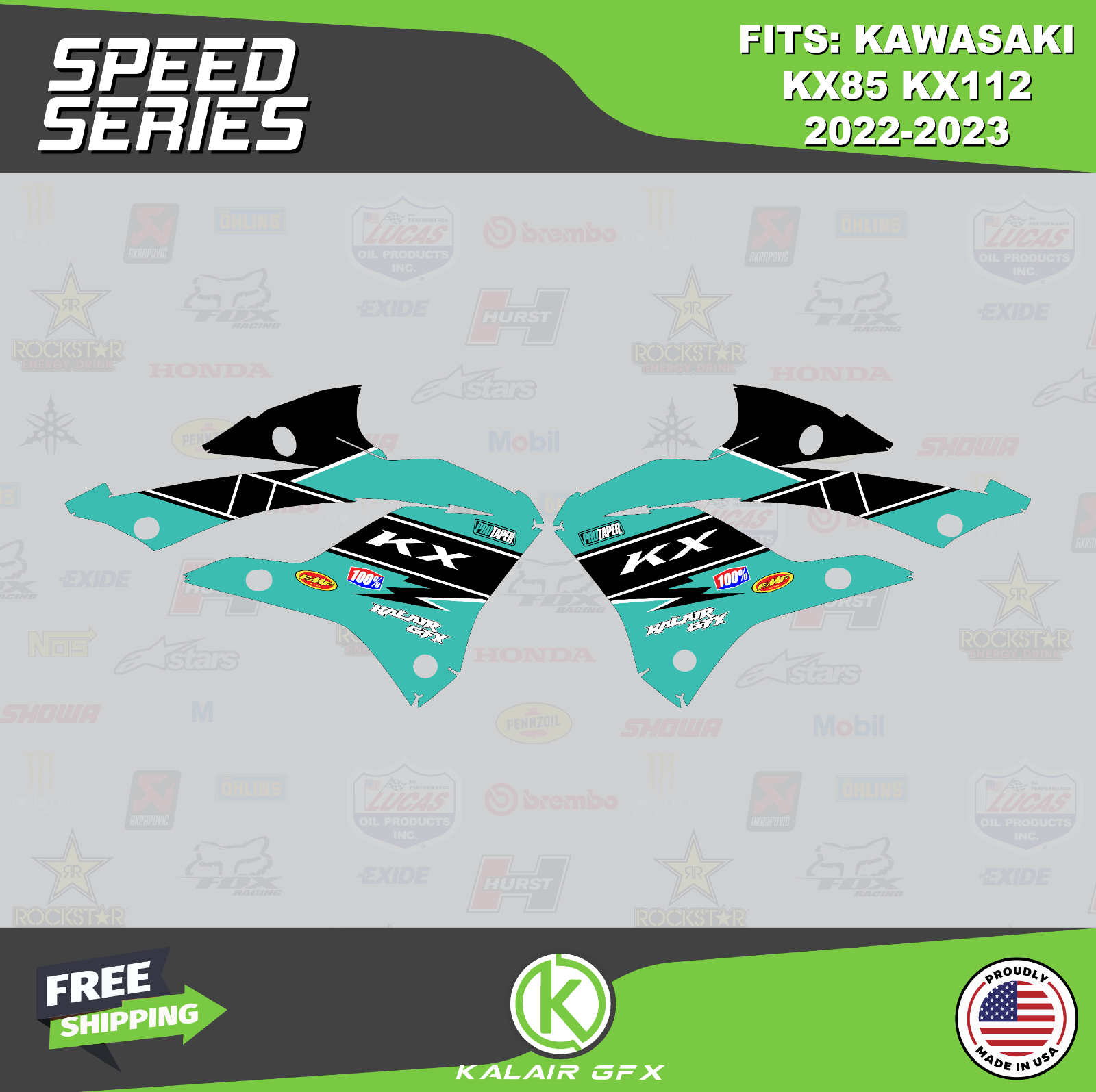 Graphics Kit for KAWASAKI KX85 KX112 2022 2023 Speed Series - Teal | eBay