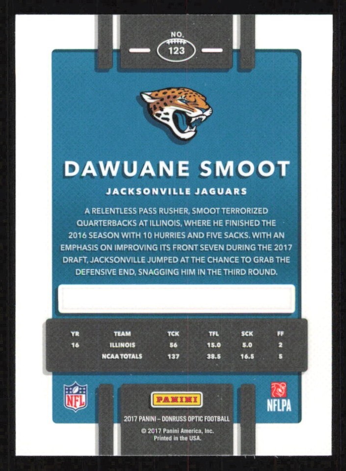 2017 Optic DAWUANE SMOOT Football base card #123 JACKSONVILLE JAGUARS ...