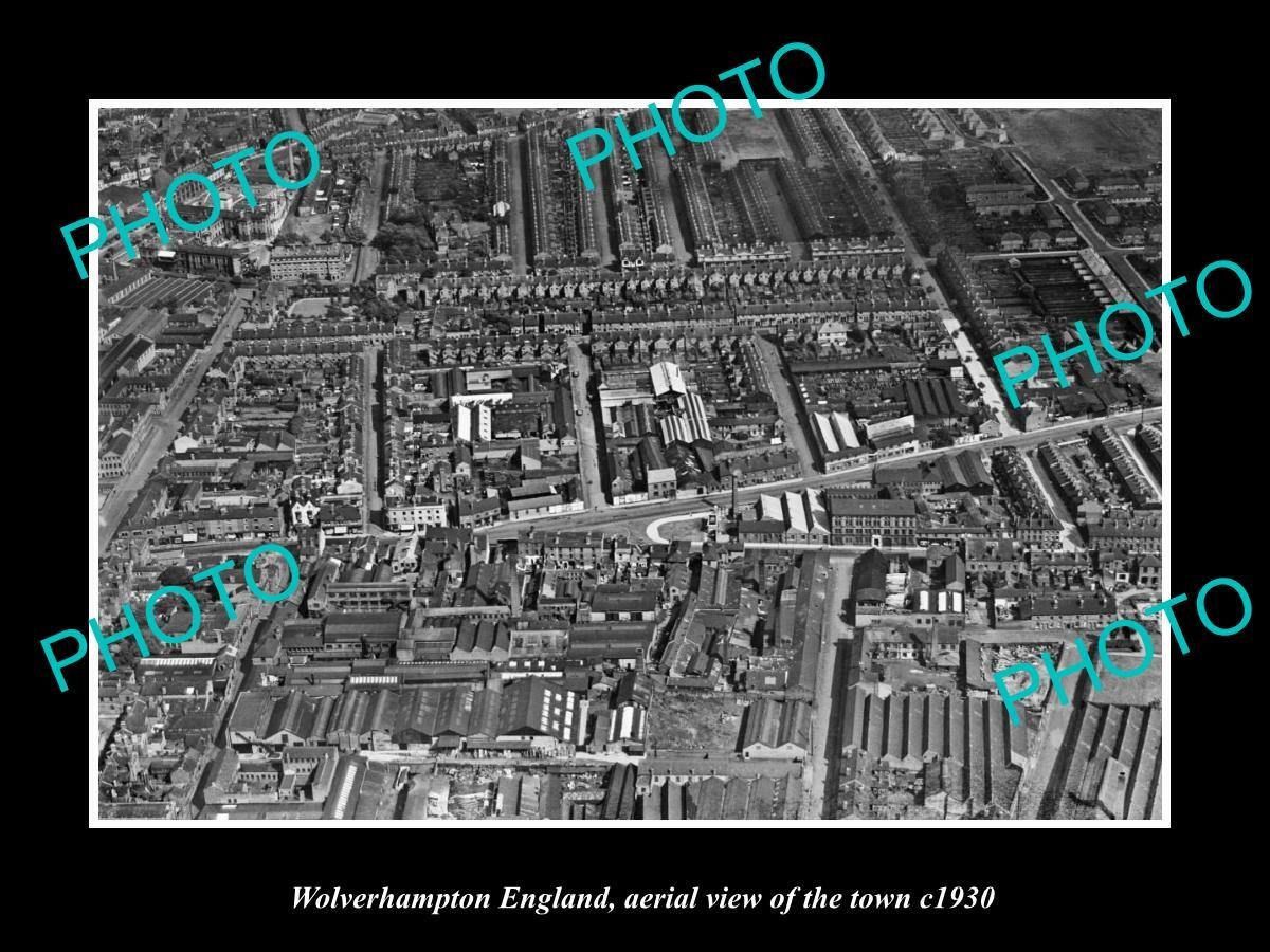OLD POSTCARD SIZE PHOTO WOLVERHAMPTON ENGLAND AERIAL VIEW OF TOWN c1930 ...