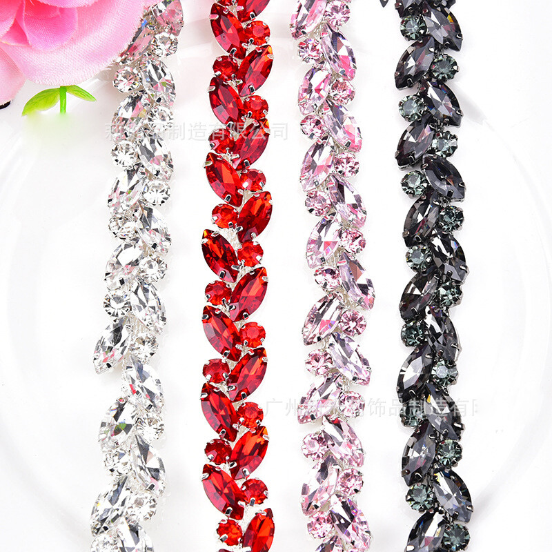 90cm Crystal Rhinestone Chain Ribbon Trim Diamante Beaded Applique ...