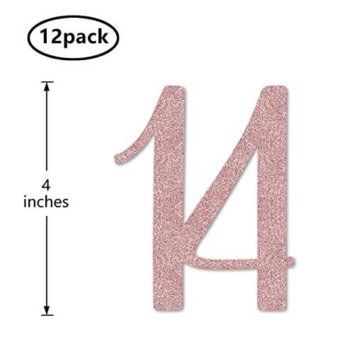 Rose Gold 14th Glitter Birthday Centerpiece Sticks 12-Pack Number 14 ...