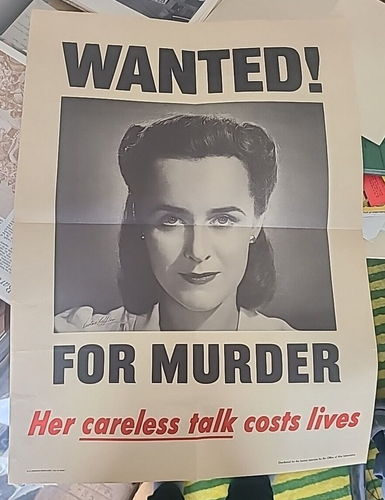 Original WWII Poster Wanted For Murder Her Careless Talk Cost Lives ...